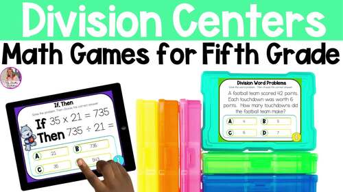 Division Centers 6 LOW PREP Math Games | Digital and Print | 5.NBT.6