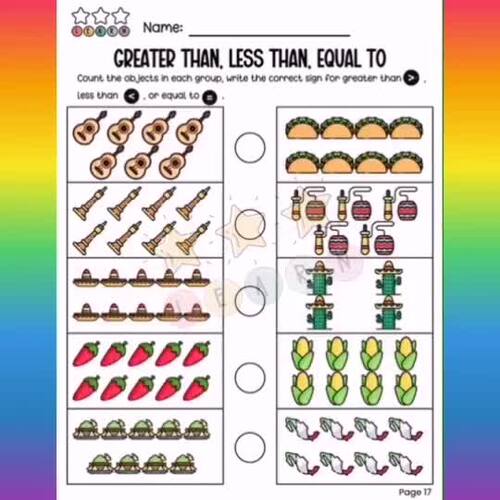 Cinco De Mayo Math | Greater Than Less Than Worksheet | Comparing ...