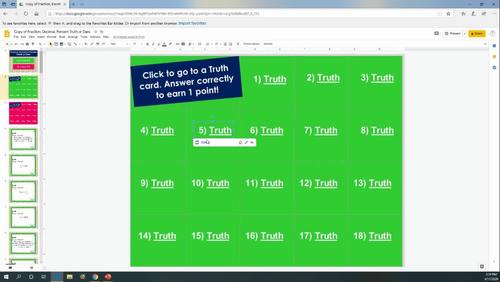 Distance Learning Convert Fractions, Decimals, Percents Truth Dare ...
