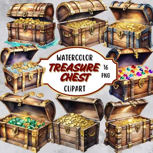 Pirate Treasure Chest Clip Art Bundle, Pirate Loot Illustrations