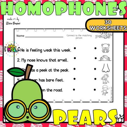 Homophone Pairs Phonics Pear Theme No-Prep Worksheets Pack by My New ...