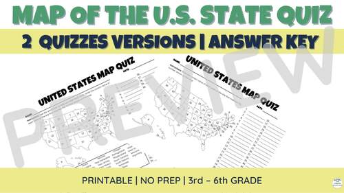United States Map Quiz Geography Worksheets Differentiated No-Prep 3rd ...