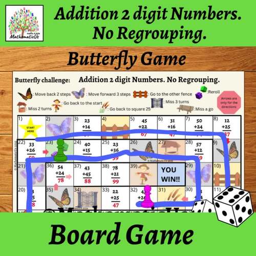 Addition 2 Digit Numbers with No Regrouping Butterfly Board Game 2nd Grade