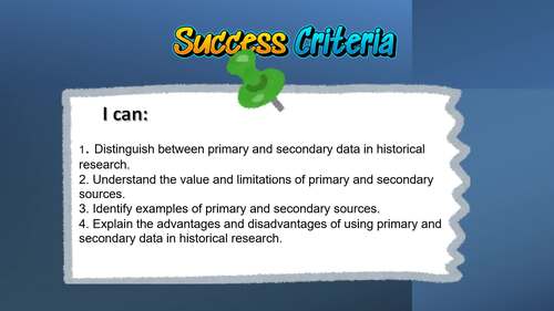 History: Primary and Secondary Evidence Slide Show and Student Work