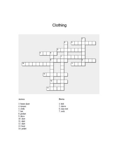 French Clothing Vocabulary Crossword by Real Life Language | TPT