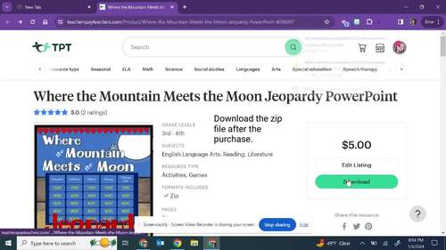 Where the Mountain Meets the Moon Jeopardy PowerPoint by The Neat Teach