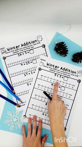 Winter Addition with a Number Line Math Worksheets Kindergarten 1st Grade