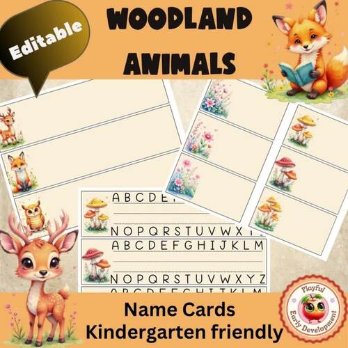Woodland Animals - Editable Name cards - Kindergarten Friendly | TPT