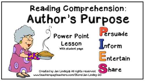 Author's Purpose Power Point Lesson with Printable Student Page by Jan ...