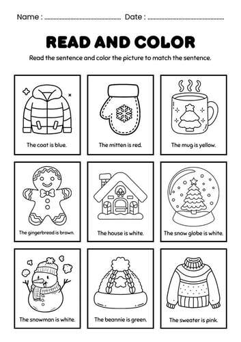 Christmas Read and Color Vocabulary Worksheet by TANDPSTUDIO | TPT