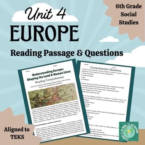 Unit 4 Europe Reading Passage & Questions - 6th Grade Social Studies