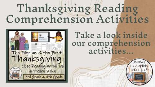 The Pilgrims & First Thanksgiving Close Reading Comprehension | 3rd ...