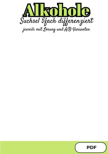 DAZ | DAF | German | Organic Chemistry | Alcohols Word Search Alkanols