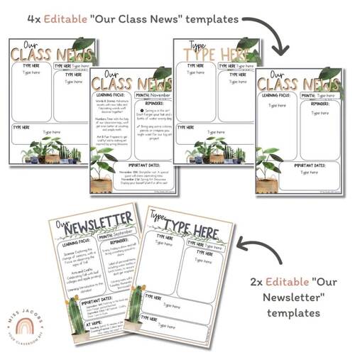 Classroom Newsletter Templates | Editable | Boho Plants Classroom Theme