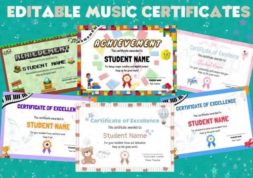 Student Award Certificate - Editable Template - For Music & Other Subjects