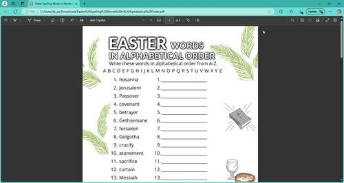Easter Bible Words Activity In Alphabetical Order Christian Religious ...