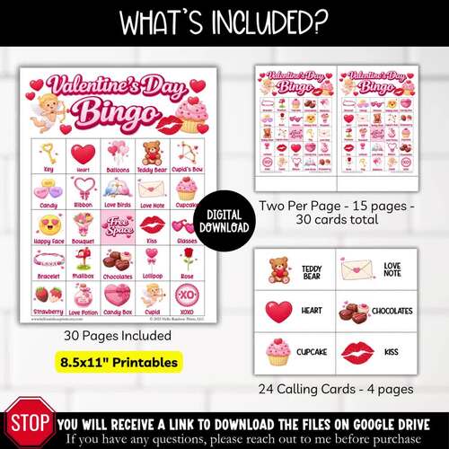 Valentines Day BINGO Game, Love Heart Classroom Group Party Games Activity