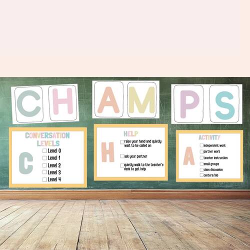 CHAMPS Classroom Management Posters & Behavior Notes Bundle | Pastel Theme