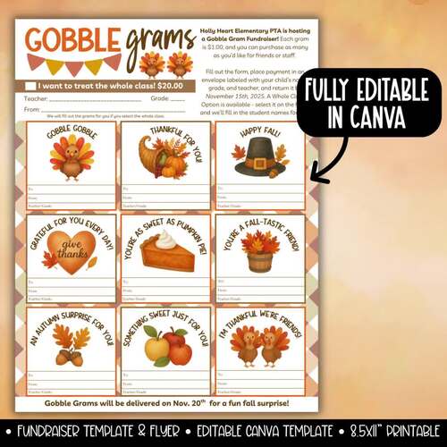 Thanksgiving Gobble Gram Fundraiser Flyer Template, Gratitude Whole ...