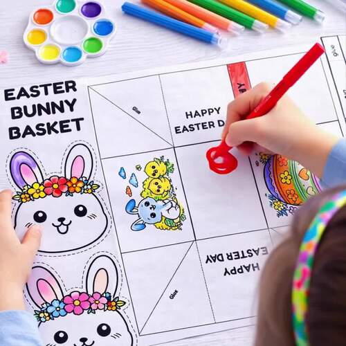 Easter Bunny Basket Crafts, DIY Coloring Craft Templates for Easter Day ...
