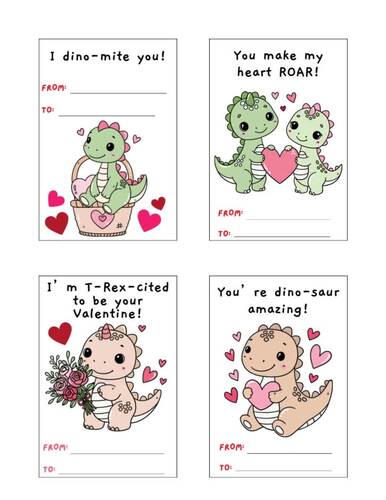 Dinosaur Valentine Cards for Kids Printable | Dino Valentines Classroom ...