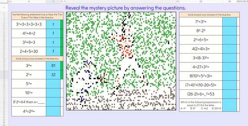 Digital Math Pixel Art Mystery Picture 6th Grade 6.EE.1 Solving Expressions