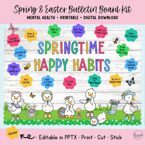 Spring Bulletin Board Kit Mental Health SEL Goose Theme Easter Decor ...