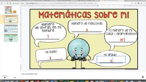Math About Me in Spanish - Matemáticas sobre mi - Back to School Activity