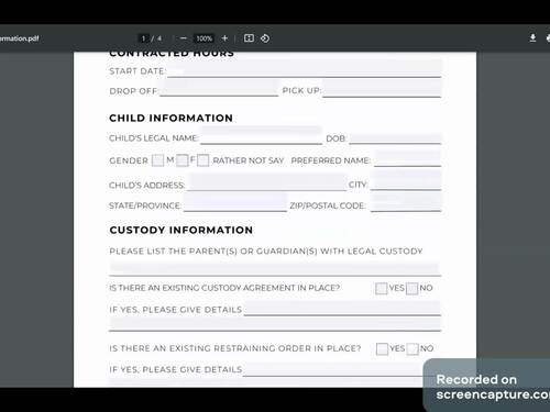 Daycare Registration Form Template with Custody Information ...