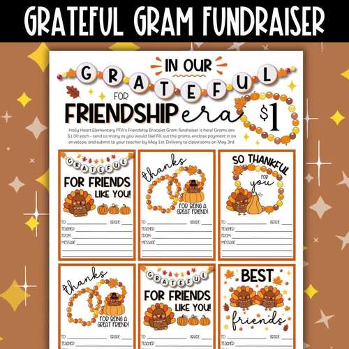 Gratitude Gram Bracelet Fundraiser Flyer, Grateful Thanksgiving Gobble ...
