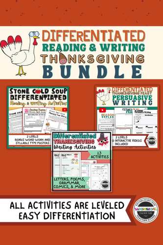 Differentiated Reading and Writing Thanksgiving Bundle | TPT