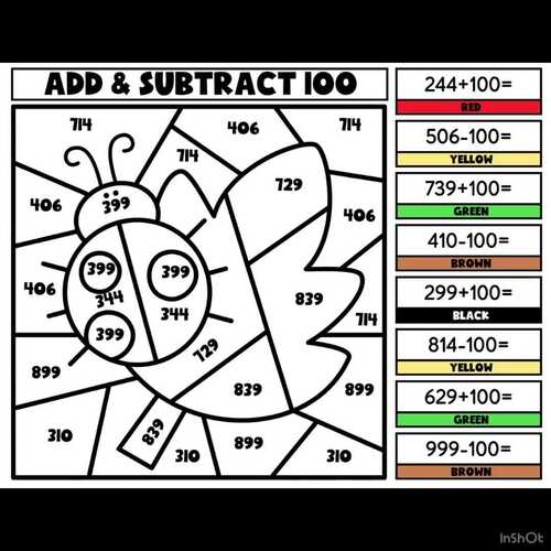 Spring Color-by-Code Worksheets | Add & Subtract 100 with 3-Digit Numbers