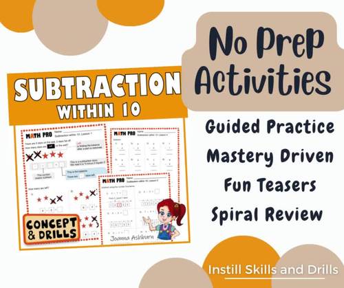 Subtraction within 10 Differentiated Practice and Enrichment Worksheets