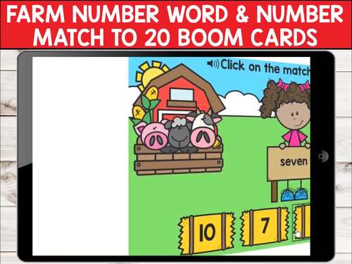 Farm Number Words to 20 Boom Cards inc Audio | Match Numbers & Number Words