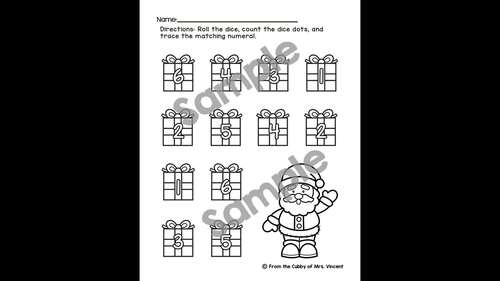 Roll and Color Presents Dice Learning Sheets - Low Prep by From the Cubby