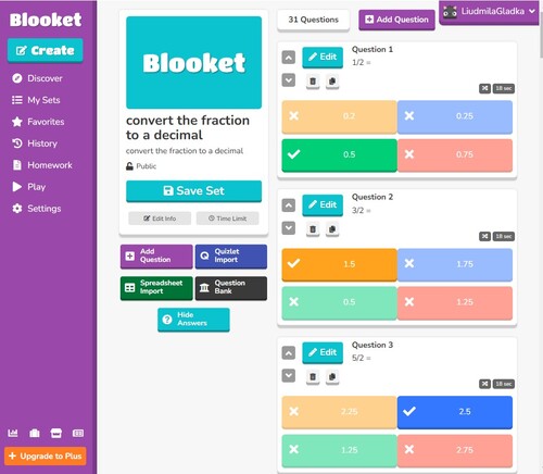 #Blooket // Convert the fraction to a decimal / test FREE by Liudmyla ...