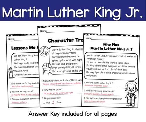 Martin Luther King Jr. Reading Passages and Comprehension (Grade 2–3)