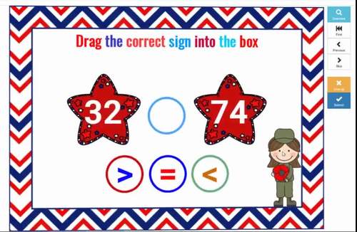 Veterans Day Math Comparing Numbers To 120 Boom Cards 1st Grade Math ...
