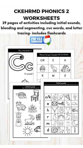 Phonics Group 2 CKEHRMD Worksheets, Beginning Sounds, CVC words, Letter ...
