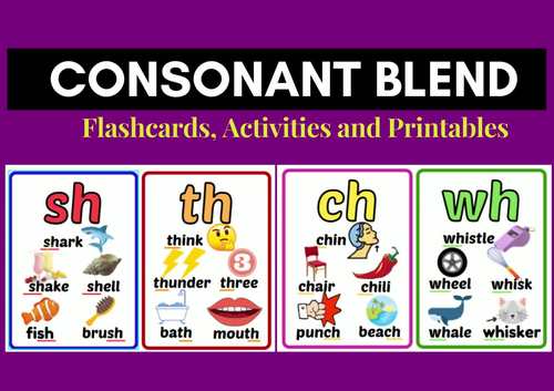 Consonant Blends (ch-, th-, sh-, wh-, ph) Flash cards | Reading | TPT