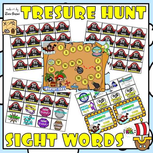 ARRR! Pirate Treasure Hunt Spin And Cover 1st Grade Sight Words Games