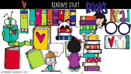 Reading Stuff clip art, Books clip art COMBO PACK by Melonheadz Clipart