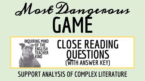 "The Most Dangerous Game" Close Reading Analysis Worksheet (Printable)