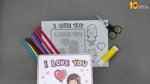 Valentine’s Day Girl and Cat Cut and Paste Worksheet | TPT