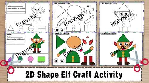 2D Shape Elf Craft | Geometry & Winter Art Project For preschool Math Craft