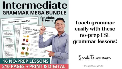 Adult ESL Curriculum - Intermediate Grammar Worksheets and Lessons MEGA ...