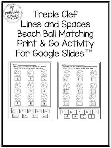 Beach Ball Treble Clef Matching Print and Go Activity Bundle for Google ...
