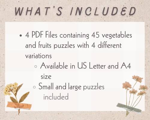 45 Fruits and Vegetables Puzzles | Preschool Matching Card | Montessori ...