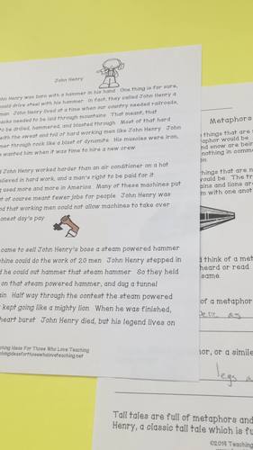John Henry - Tall Tale Activities on Metaphors and Similes | TPT