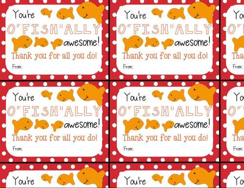 Cute Goldfish Crackers Teacher/ Staff Appreciation Treat Tag- O'fish ...